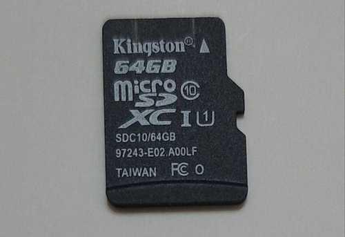 Карта памяти MicroSD Kingston 64 Гб