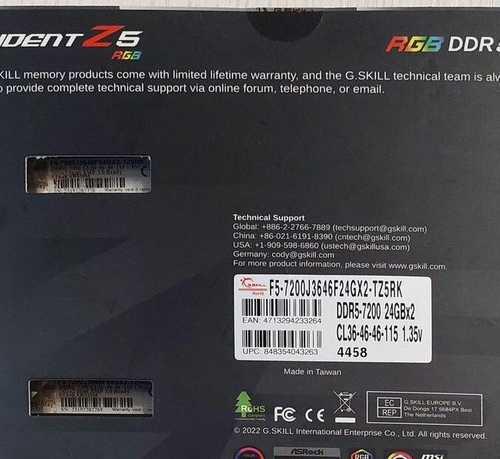 G.Skill 48GB DDR5-7200 мгц 24GBx2 CL36-46-46 1.35V