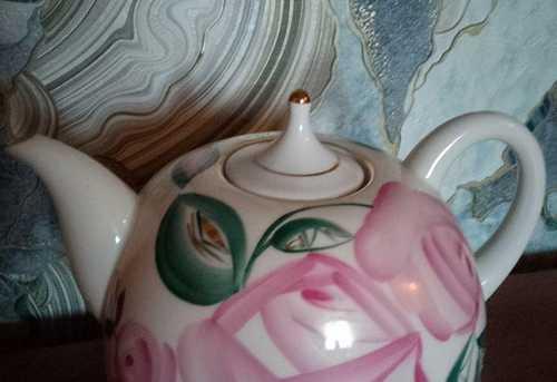 Чайник заварочный большой с розами (фарфор)