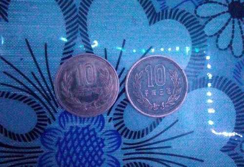 2 редкие монеты 10 йен