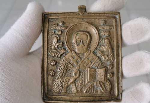 Икона Святой Николай Чудотворец 18 век медная плас