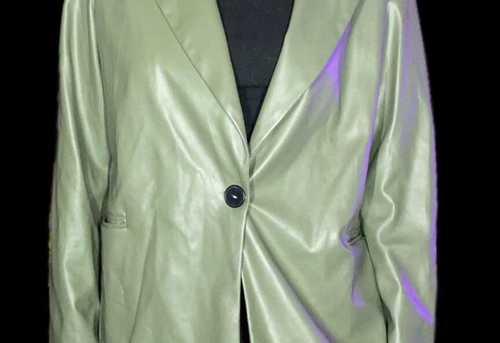 Зеленый кожаный пиджак куртка