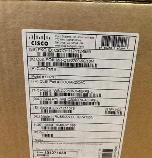 Коммутатор Cisco WS-C2960X-48FPS-L (Новый)