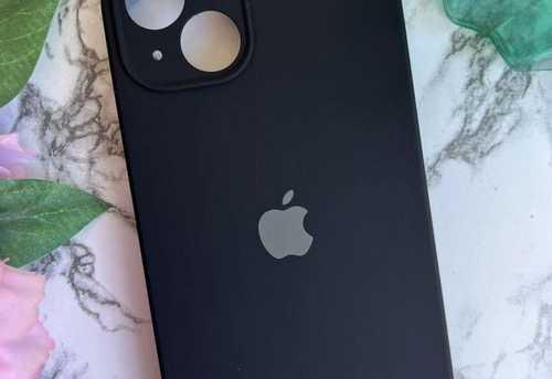 Чехол силиконовый на iPhone 13 с яблоком Черный
