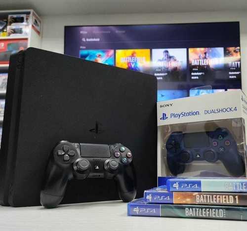 Sony PS4 Slim + 2 геймпада + 101 игра