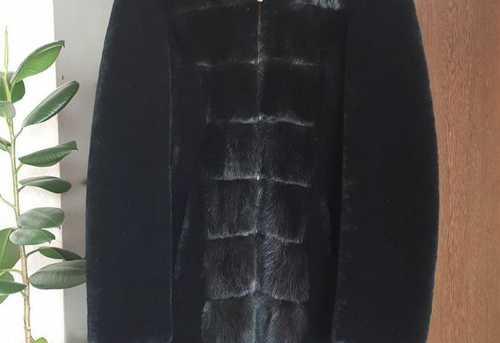 Шуба черная натуральный мех мутон, норка 44 размер