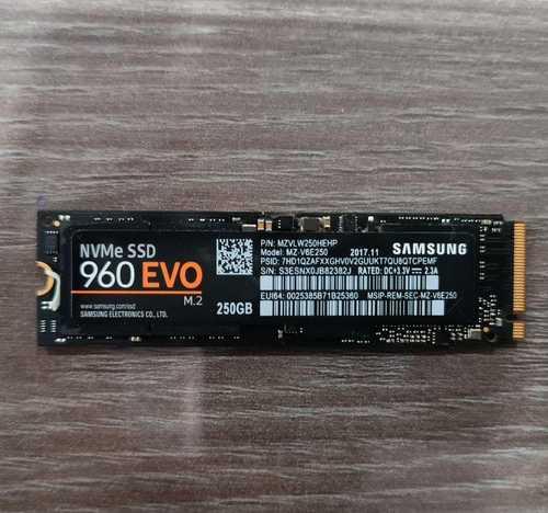 Ssd m2 nvme 256Gb Samsung 960 EVO с гарантией