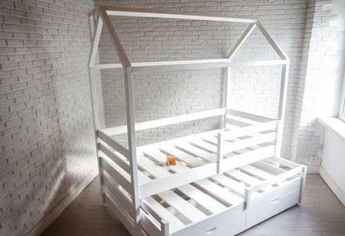 Выдвижная детская кровать для 2х детей в форме дом