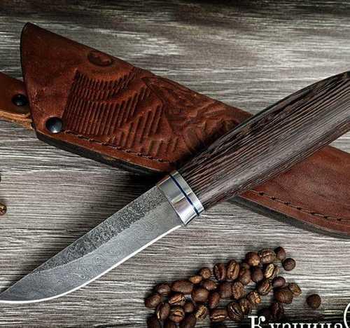 Финка малая лесная из дамасской стали