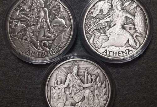 Монеты Тувалу Боги Олимпа Антик финиш Серебро