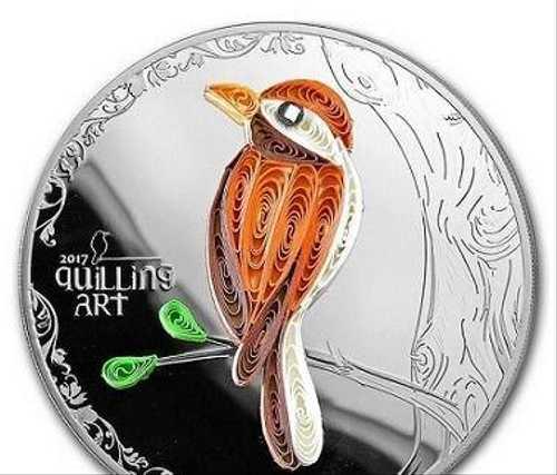 Монета Искусство квиллинга Птица О-ва Кука 2017год
