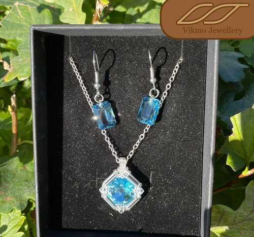 Swarovski комплект кулон и серьги Aquamarine