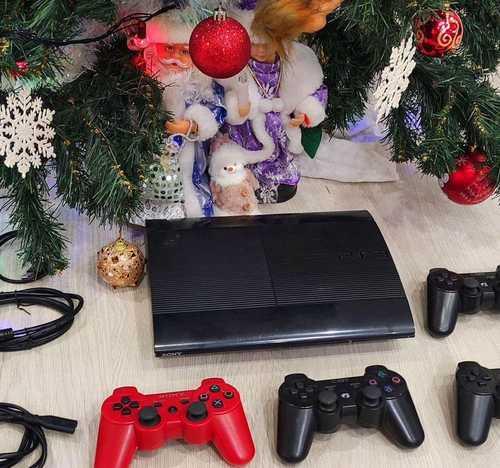 Прошитая Sony PS3 Super Slim 500GB, 4 джоя  50 игр