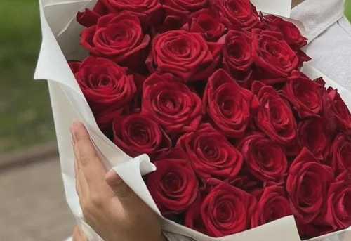 Букет 25 красных роз Розы Цветы Букеты