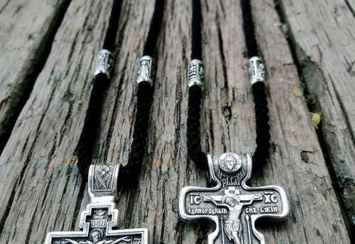 Серебряный крест на гайтане с ликами святых