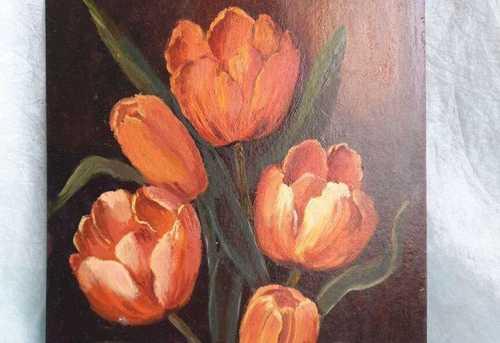 Картина маслом тюльпаны 21х29.5