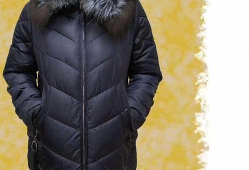 Новое зимнее женское пальто пуховик чернобурка