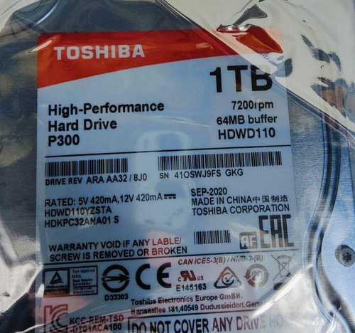 Жесткий диск P300 1Тб HDD Toshiba hdwd110uzsva