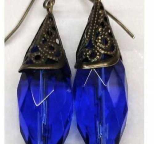 Серьги из чешского стекла, под сапфир
