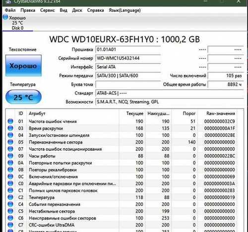 HDD Western Digital 1Tb WD10eurx