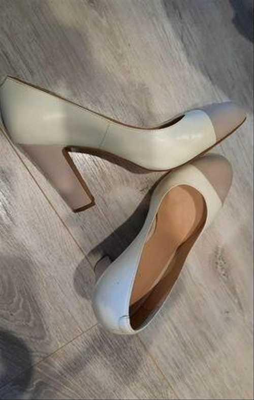 Туфли женские белые кожаные 39
