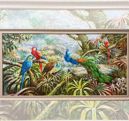 Картина маслом "Райские птицы" 100х200