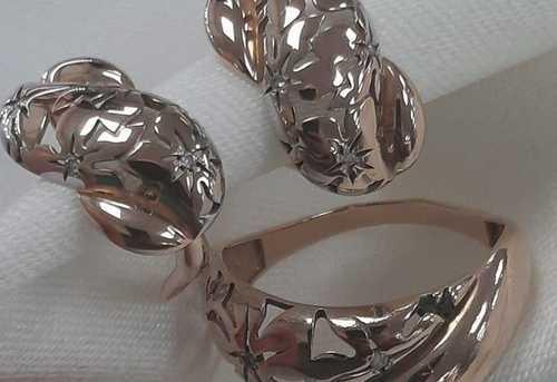 Золотые серьги и кольцо 19,5 размер
