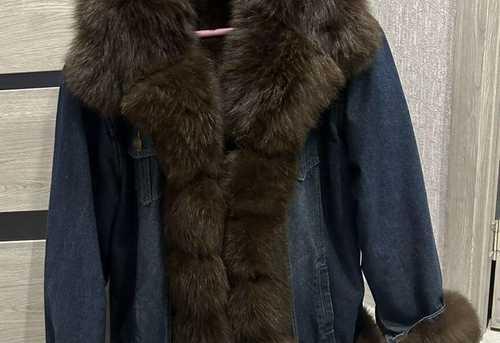 Джинсовая куртка с мехом из кролика