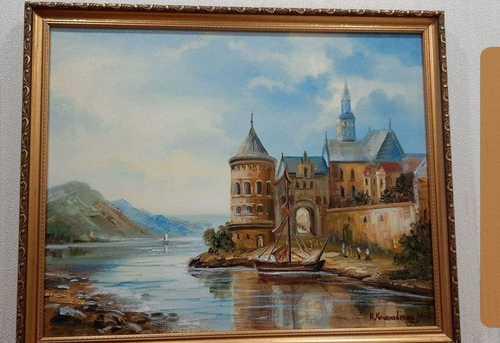 Картина маслом на холсте "Замок на озере"