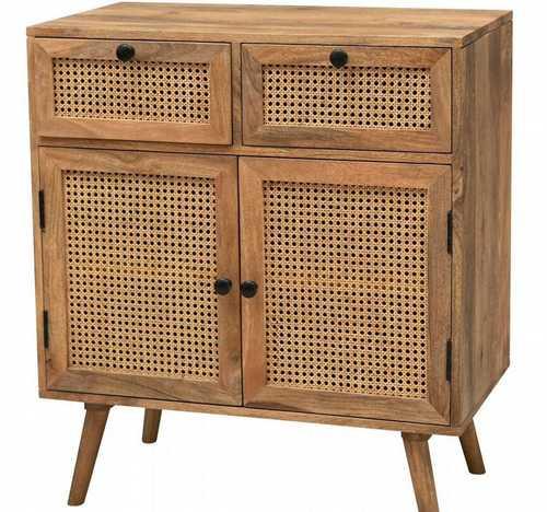 Комод деревянный светлый с ящиками из ротанга в скандинавском стиле