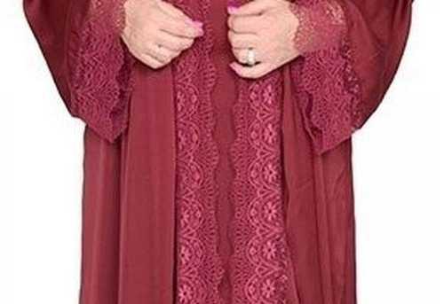 Халат женский бордовый, шелк, большие размеры