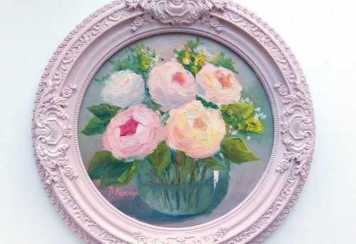Картина маслом Розы Букет цветов Цветы в вазе