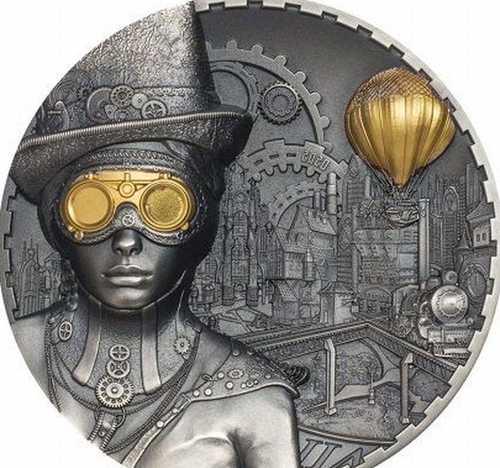 Монета Стимпанк Steampunk серебро О-ва Кука 2020г