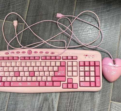 Клавиатура розовая с мышой sven