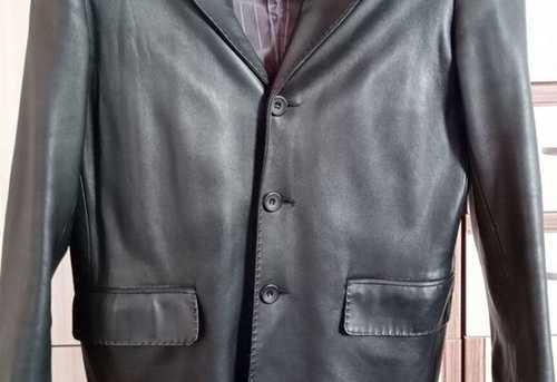 Кожаный пиджак мужской черный, р-р 48