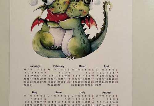Магнитный календарь 2024 Драконы А4