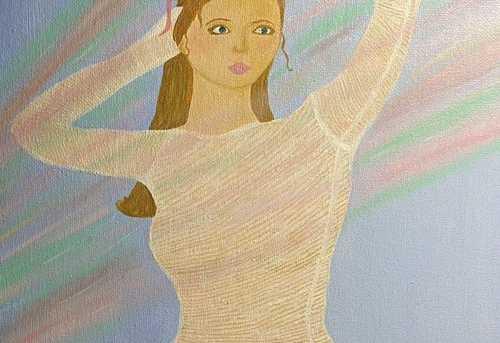 Картина маслом авторская «Она в прозрачном платье»
