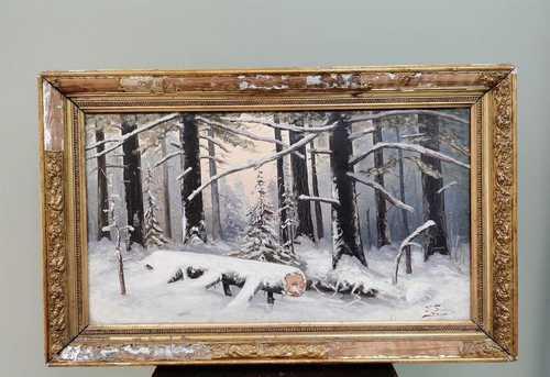 Картина зимний пейзаж 1904 год Н. Генни холст масл