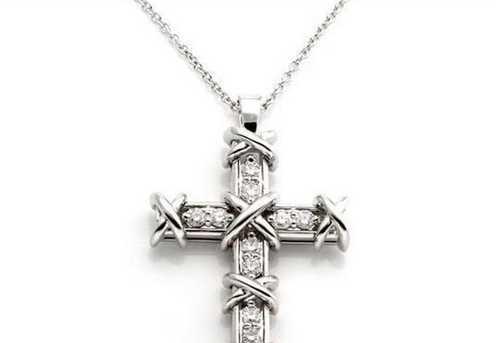 Крест из белого золота в стиле Tiffany & Co