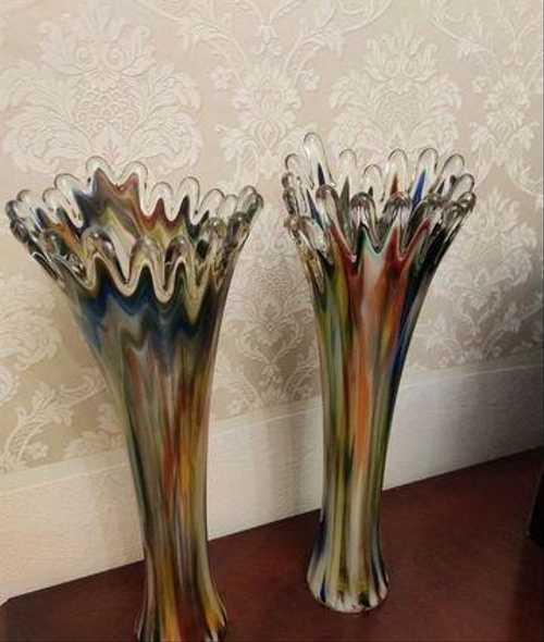 Парные вазы 45см, СССР, выдувное стекло