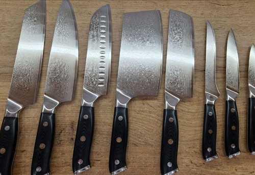 Кухонные ножи дамасские (набор 8 штук + точилка)