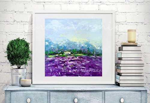 Картина маслом Пейзаж с лавандой и горы