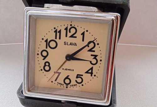Часы будильник дорожные в футляре Слава СССР