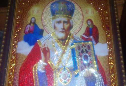 Алмазная мозаика готовая "Николай Чудотворец"