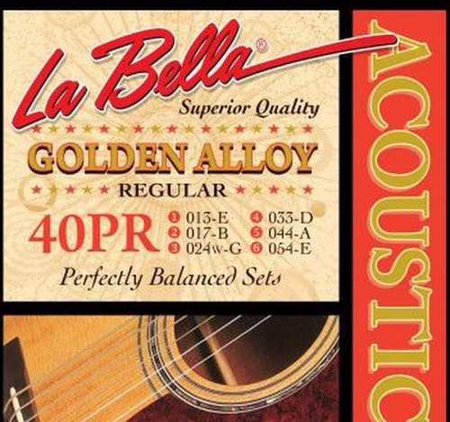 40PR Golden Alloy Комплект струн для акустической гитары, бронза, Regular, 13-54, La Bella