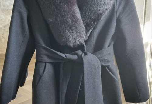 Женское кашемировое пальто, воротник-песец