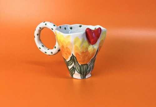 Чашка керамическая оранжевые цветы