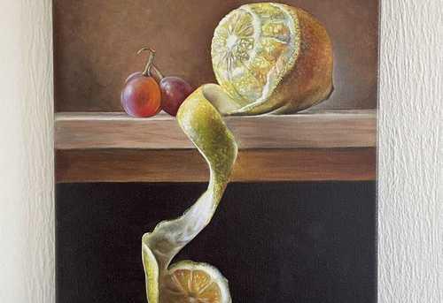 Картина маслом на холсте Лимон и виноград