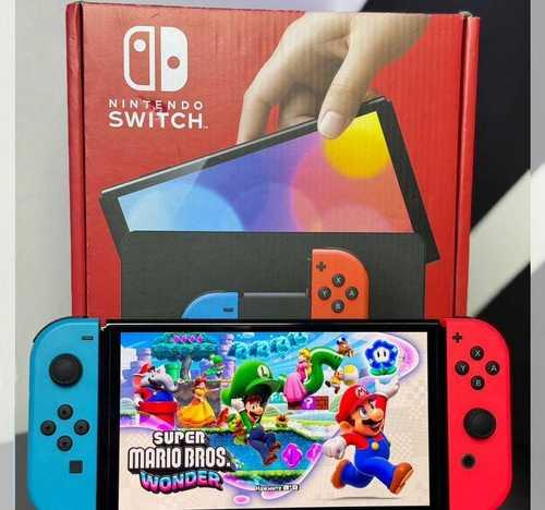 Прошитый Nintendo Switch Oled Neon 256Gb