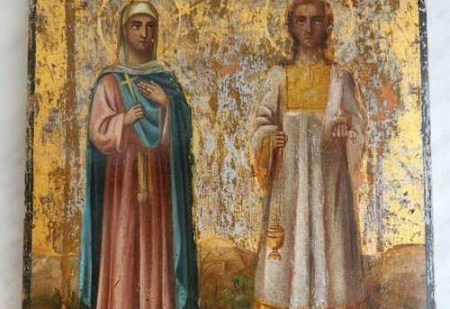 Старинная икона Святые мученики Мария и Иоан, 19 в